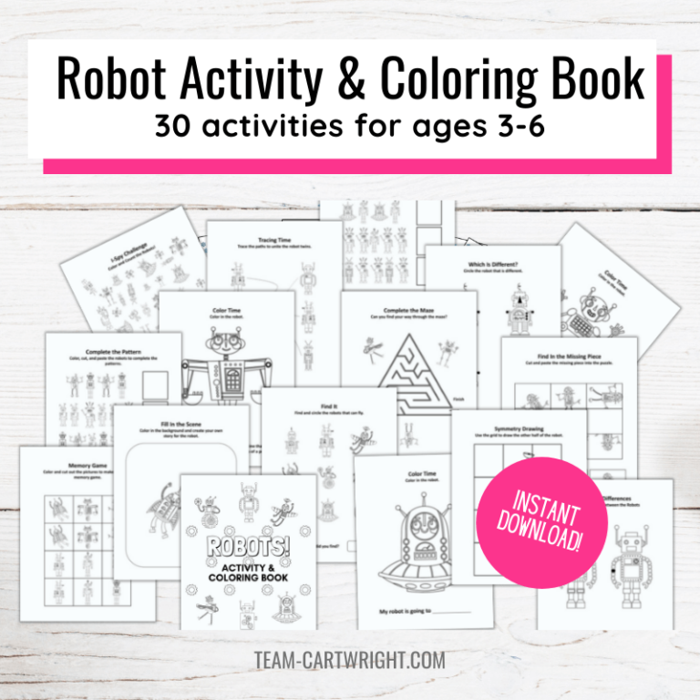 Robot Activity & Coloring Book (ages 3-6) - Team Cartwright Shop